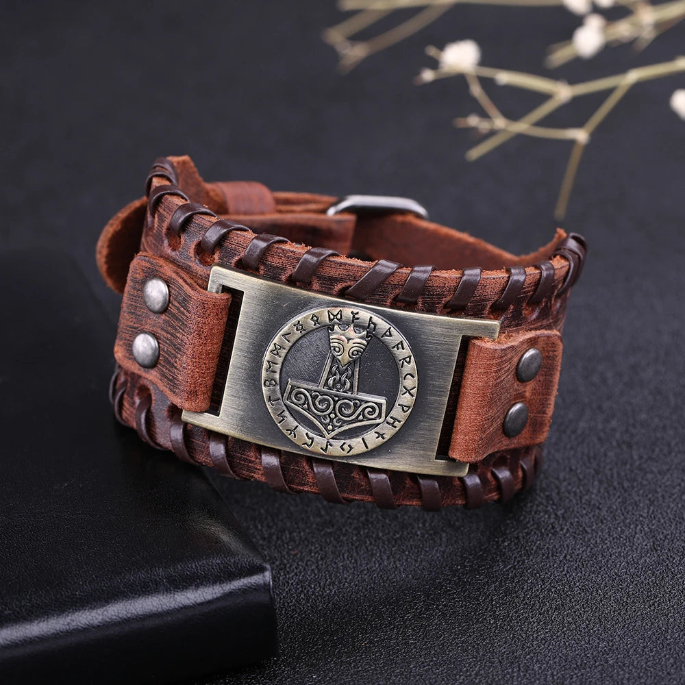 Handmade Thor's Hammer Leather Arm Cuff Bracelet – Valhalla Vikings